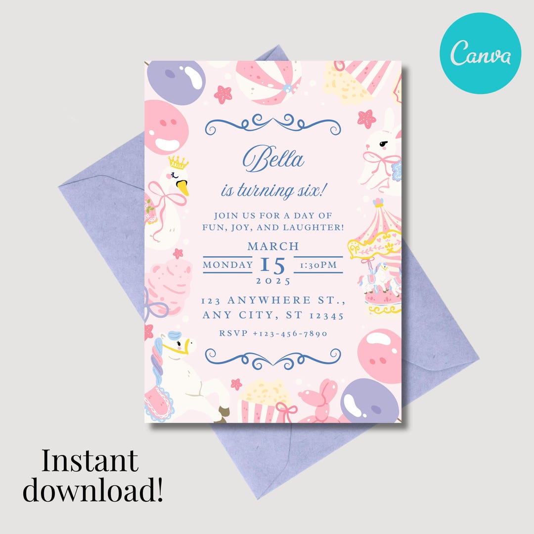 Fun Fair Birthday Invitation: Editable Canva Template (digital Download ...