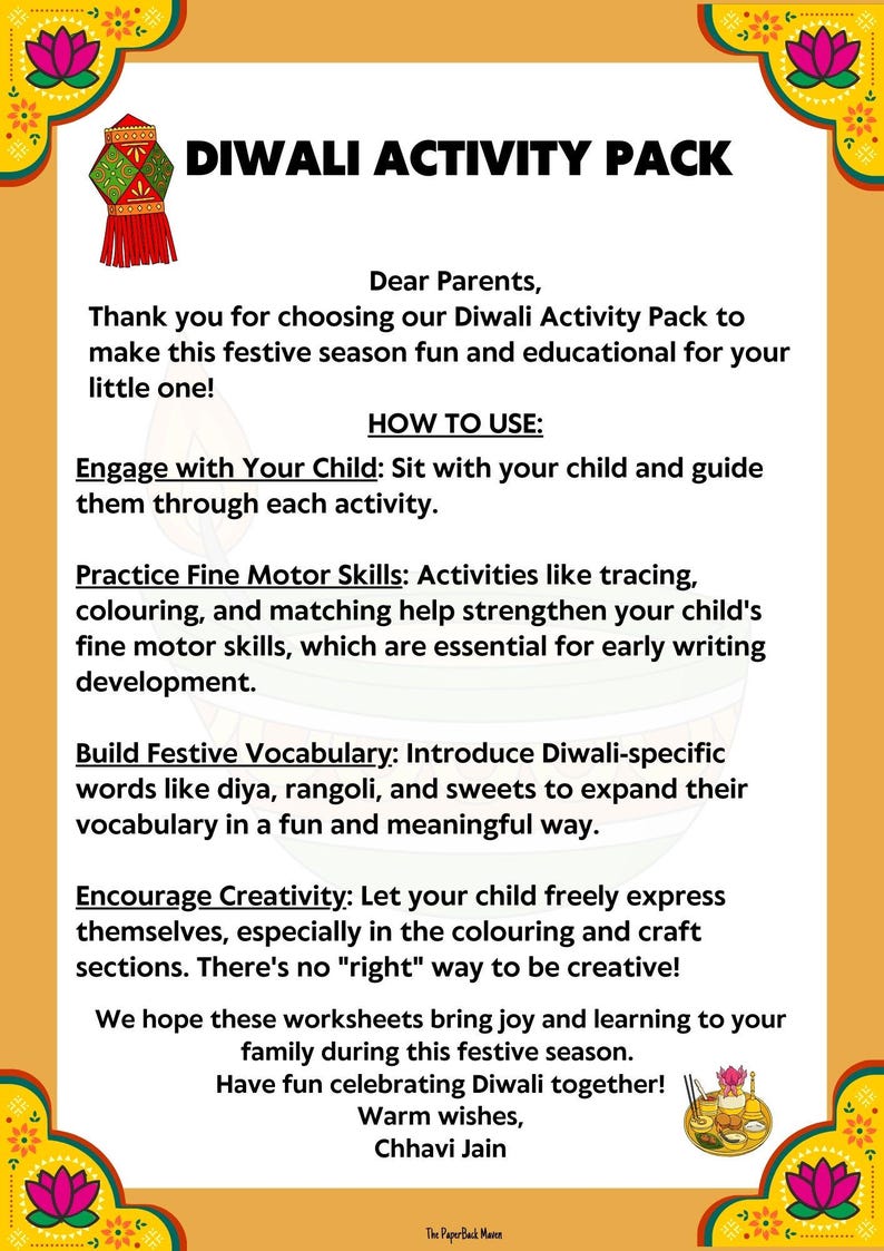 Diwali Activity Pack for Kids Printable Worksheets, Games & Crafts Fun ...