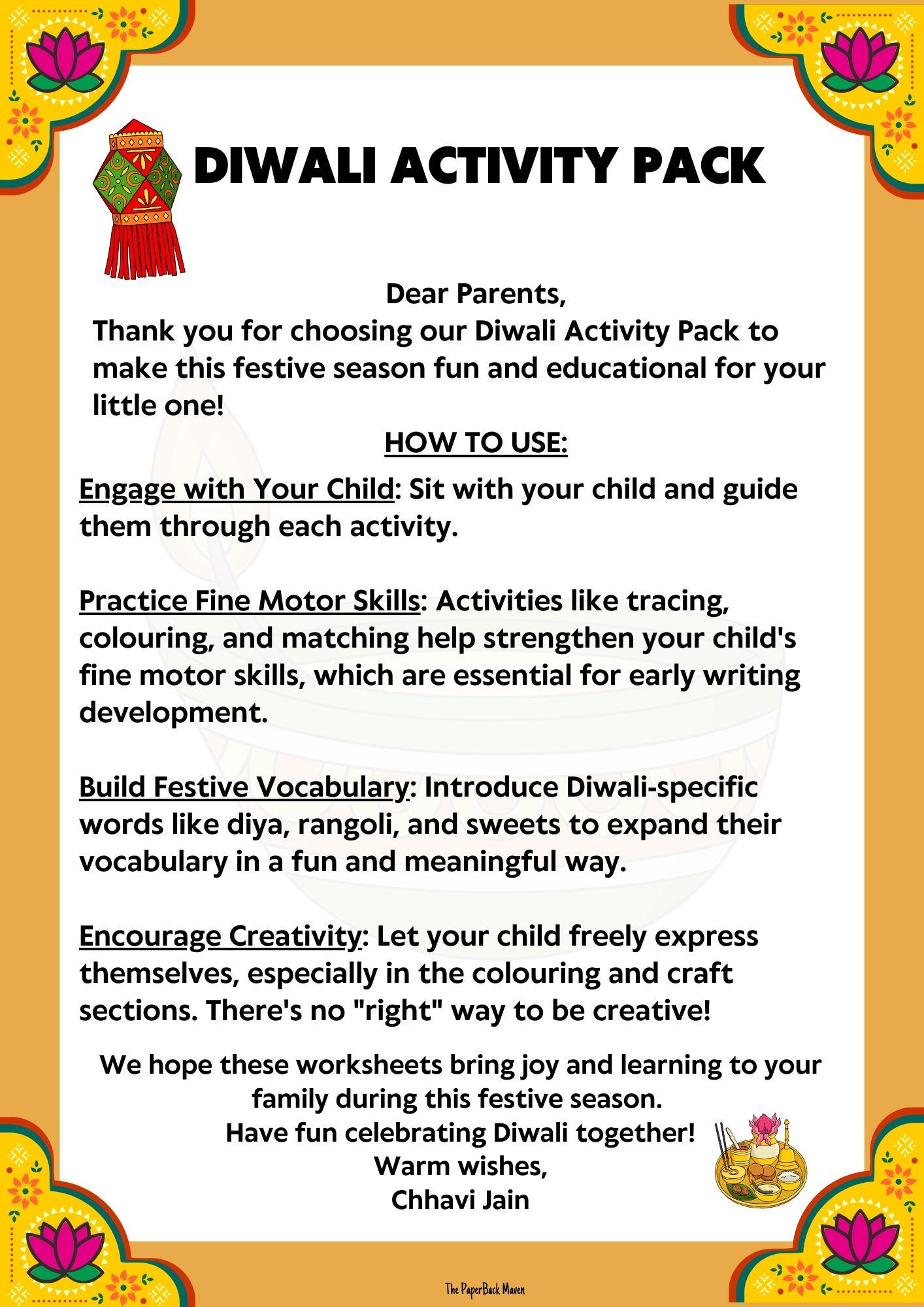 Diwali Activity Pack for Kids | Printable Worksheets, Games & Crafts ...