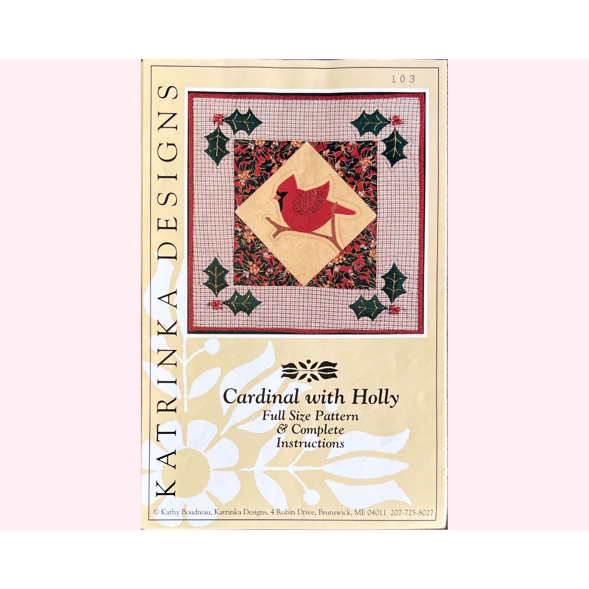 Cardinal With Holly Quilt Sewing Pattern 103 Winter Holiday Sewing - Etsy