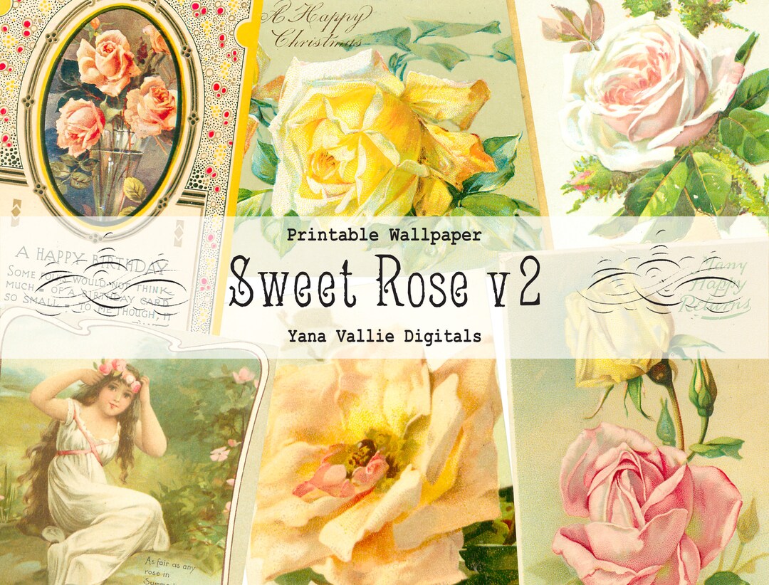 Printable Vintage Roses Cards, Antique Rose Ephemera Junk Journal ...