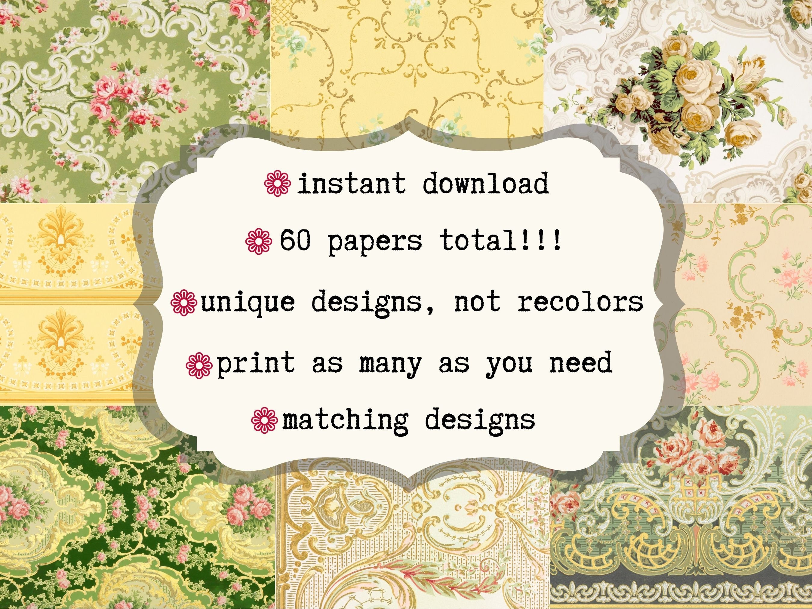 Printable Vintage Wallpaper Antique Flowers and Floral - Etsy