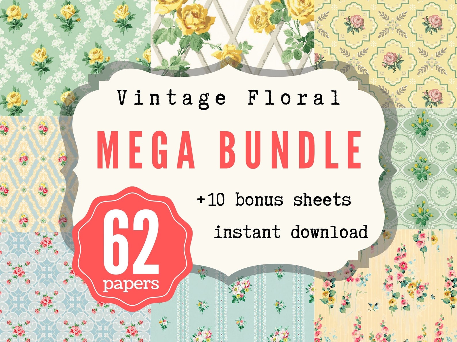 Printable Vintage Wallpaper Antique Flowers and Floral - Etsy