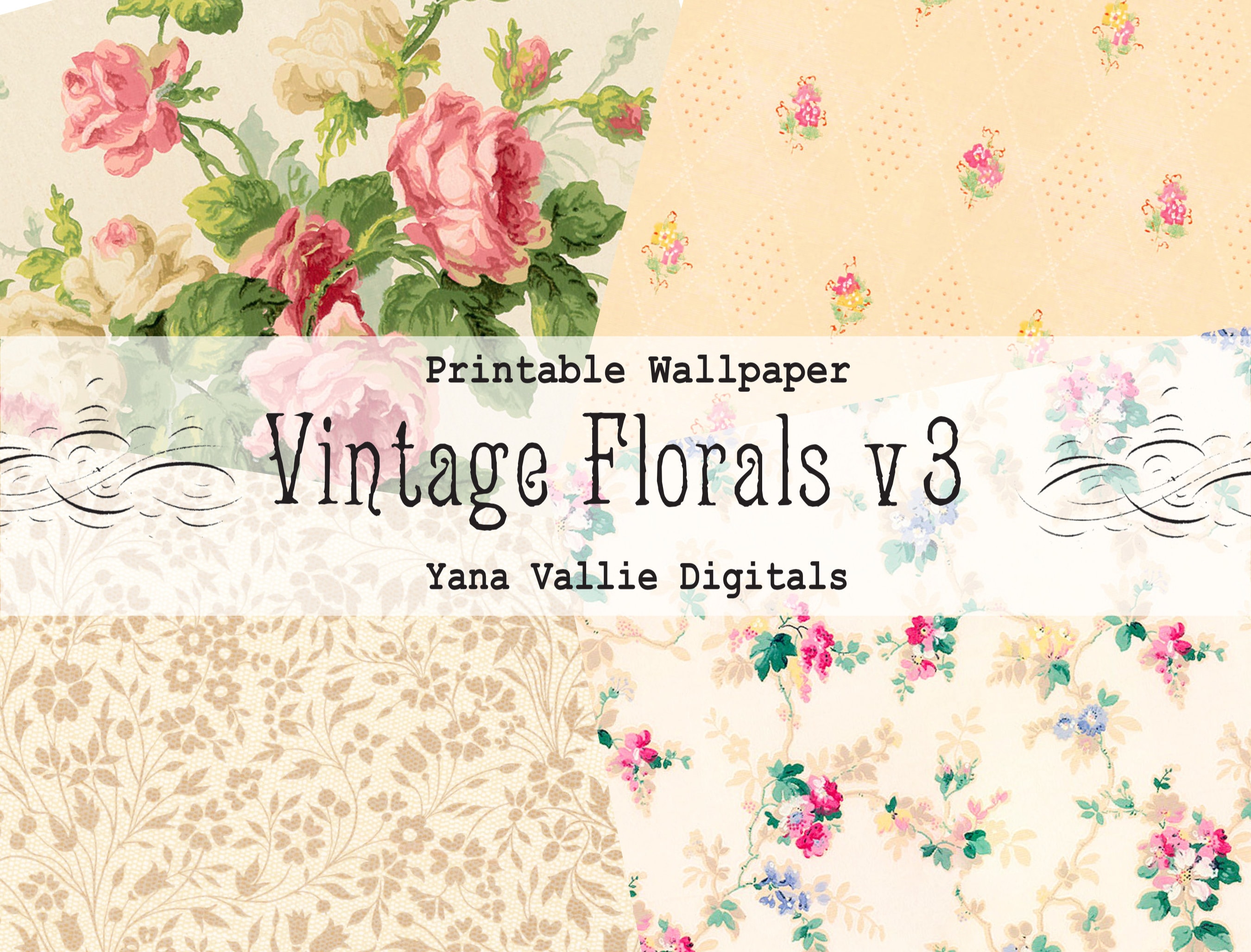 Printable Antique Wallpaper, Vintage Floral Digital Paper, Junk Journal ...