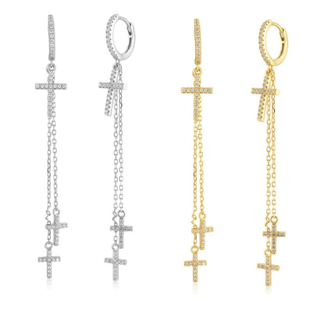 Long Chain Cross - Hoops Circle Women Fashion 925 Sterling Silver Gold ...