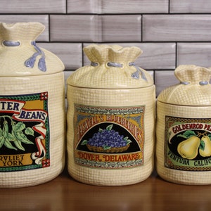 Vintage Hearth and Home Designs Burlap Sack Canisters 1988 - Etsy