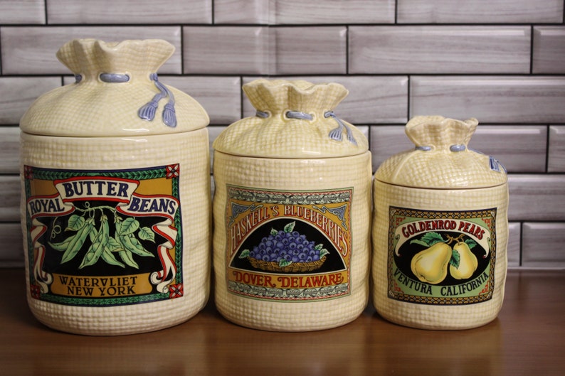 Vintage Hearth and Home Designs Burlap Sack Canisters 1988 - Etsy