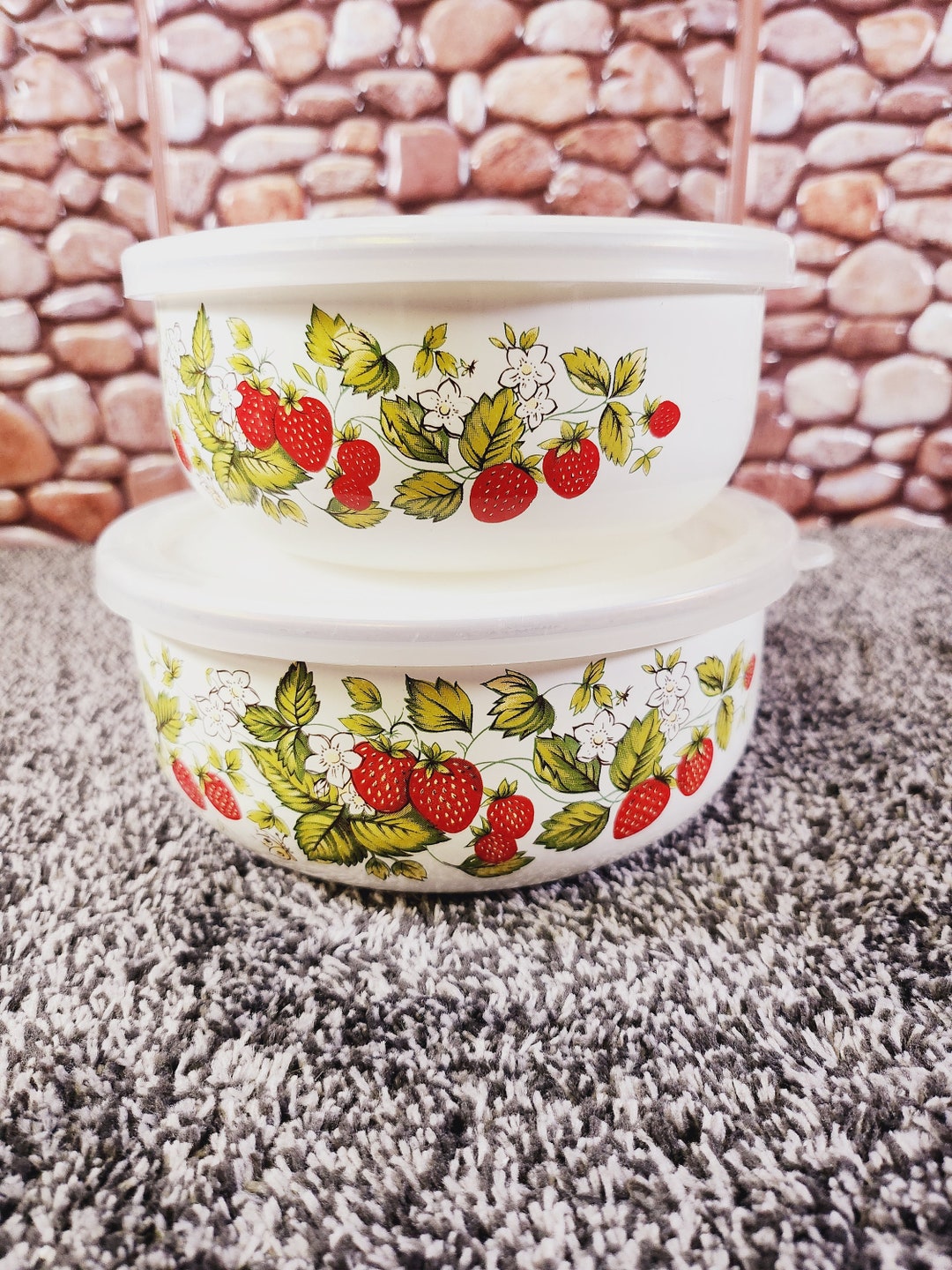 Strawberry Nesting Storage Enamelware Set of 2 - Etsy
