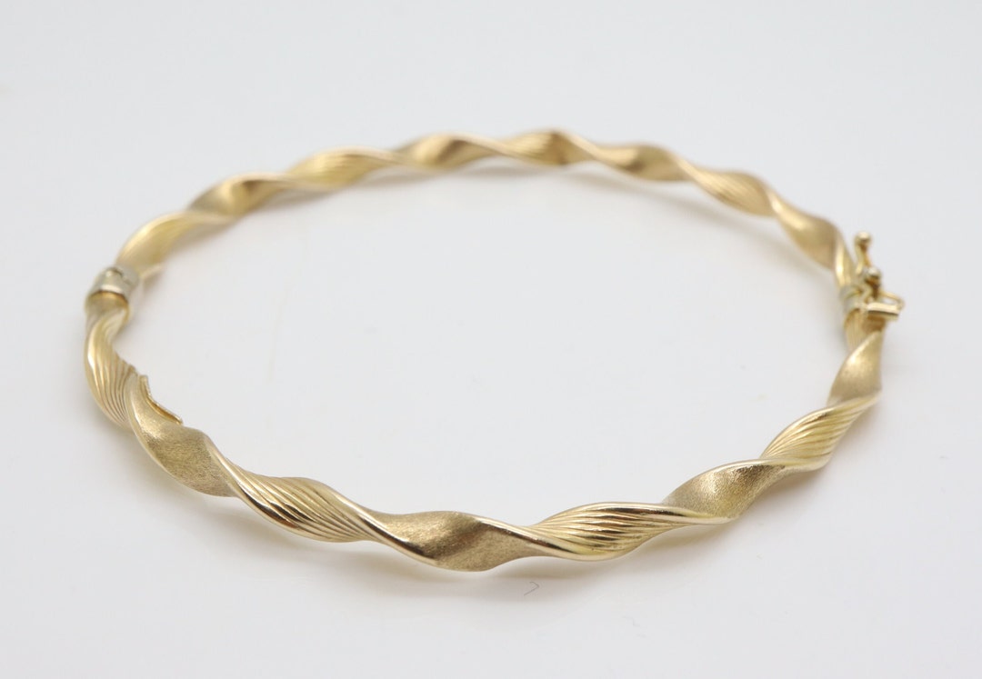 Vintage 9ct Yellow Gold Twist Hinged Bangle Bracelet - Etsy