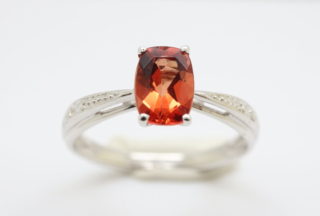 9ct White Gold Andesine & Diamond Accent Ring, Size EU 15.5 - Etsy