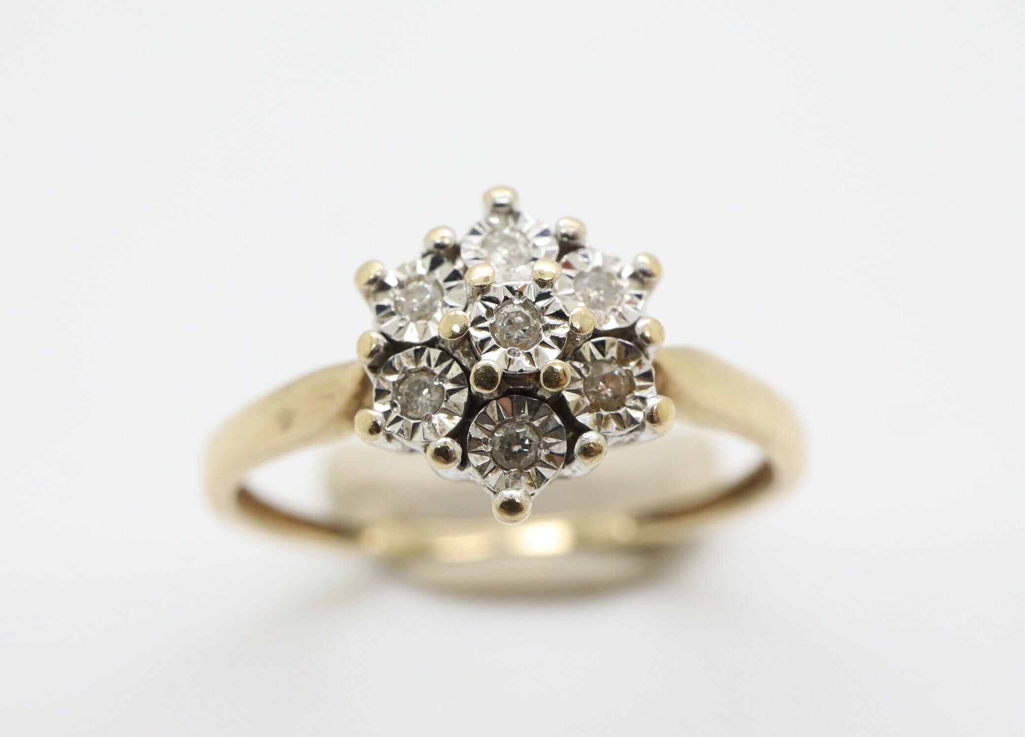 Vintage 9ct Yellow Gold Diamond Cluster Ring, Size 13 - Etsy Vintage 9ct Yellow Gold Diamond Cluster Ring, Size 13 - Etsy