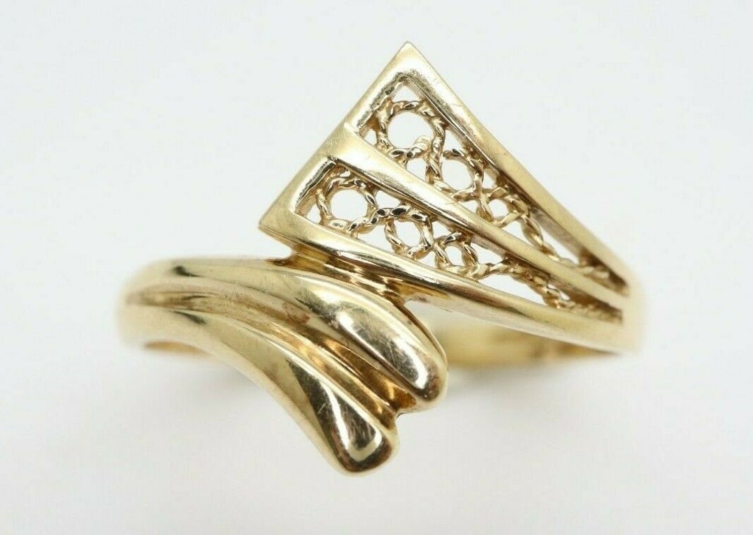 Vintage 9ct Yellow Gold Filigree Bypass Dress Ring, Size R - Etsy