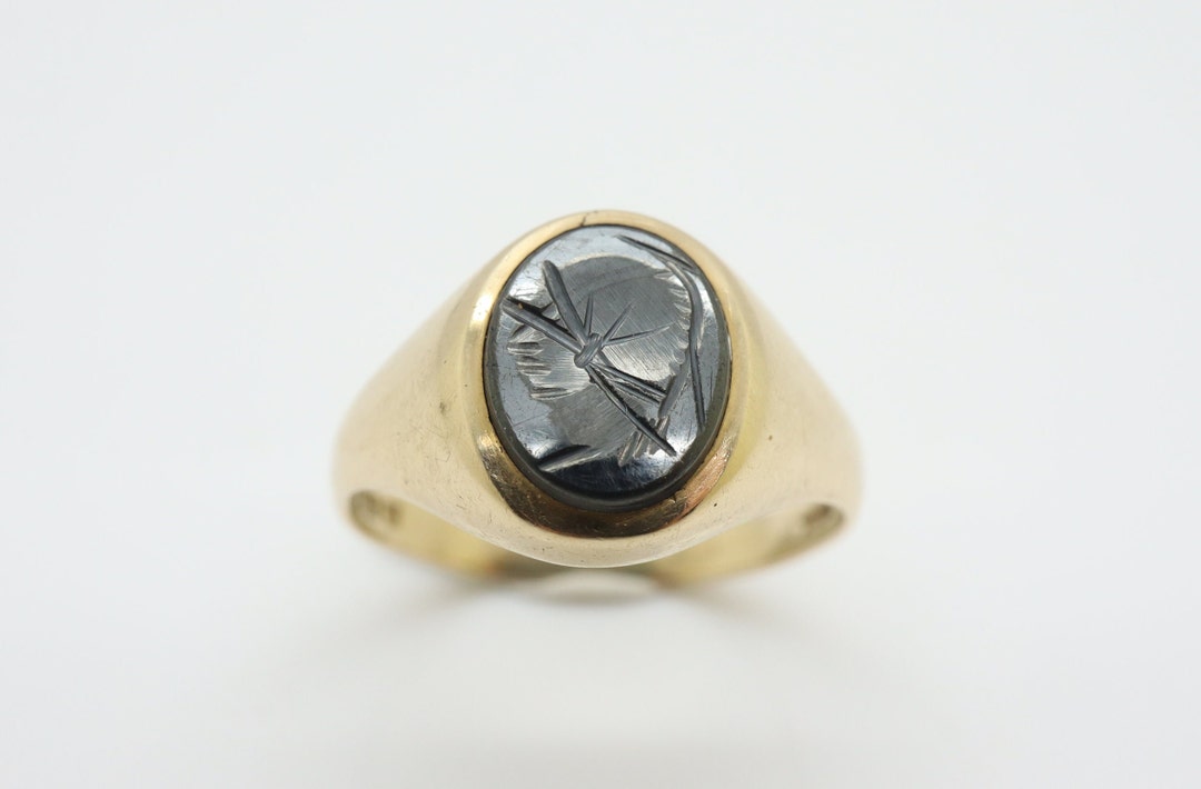 Vintage 9ct Gold Intaglio Centurion Hematite Signet Ring, Size EU 14,5 ...