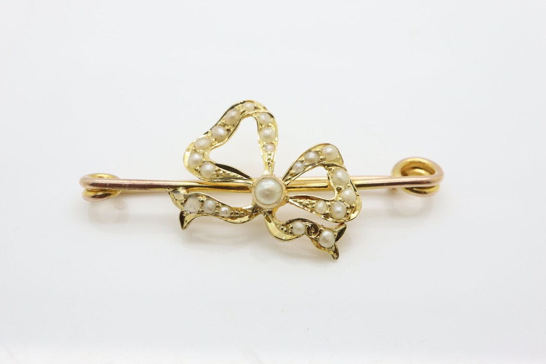 Antique 15ct and 9ct Gold Ribbon, Flower Seed Pearl Pin Brooch - Etsy