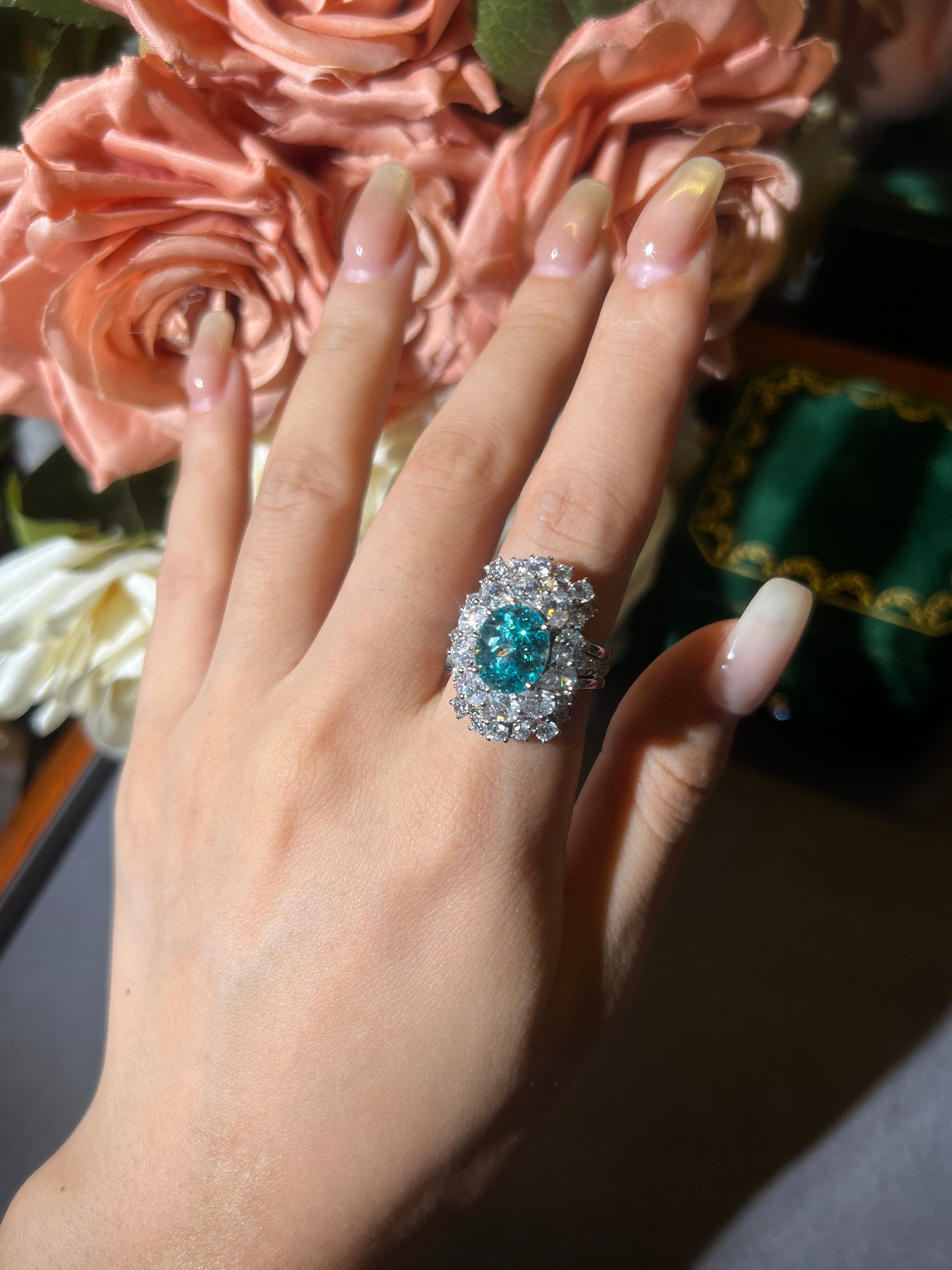 6.9ct Neon Blue Paraiba Tourmaline Nested Ring Stackable Set ...
