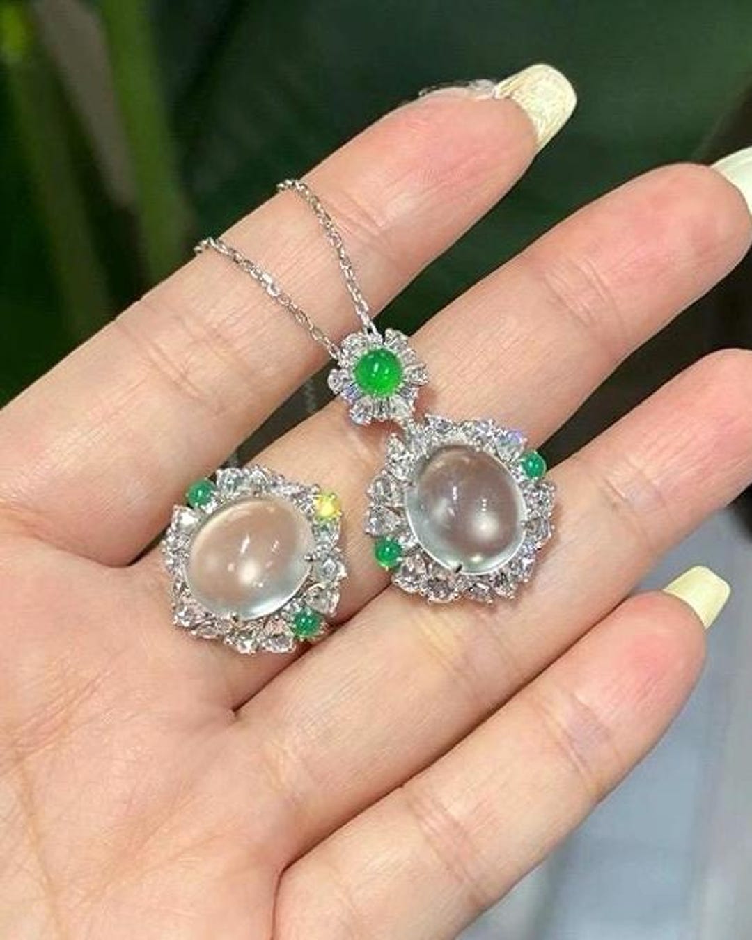 5A Clear White Maw Sit Sit Jade-albite Solid S925 Silver Pendant and Ring - Etsy