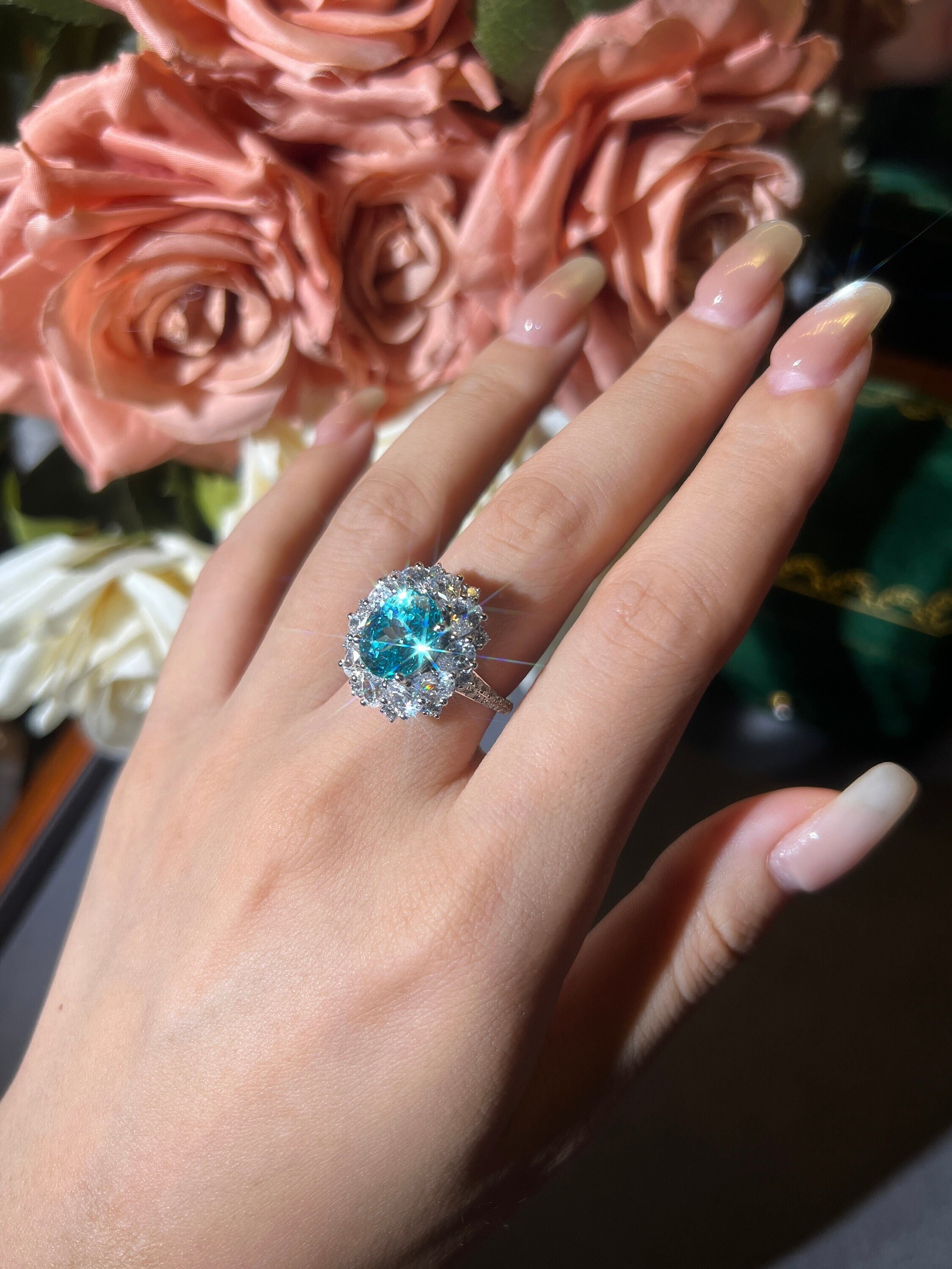 6.9ct Neon Blue Paraiba Tourmaline Nested Ring Stackable Set ...