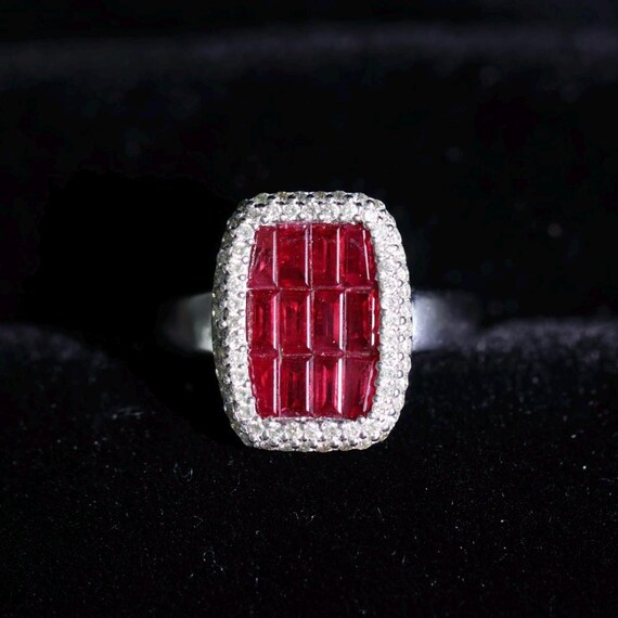 Vintage mystery set ruby and diamond ring US size 6.5 - Gem