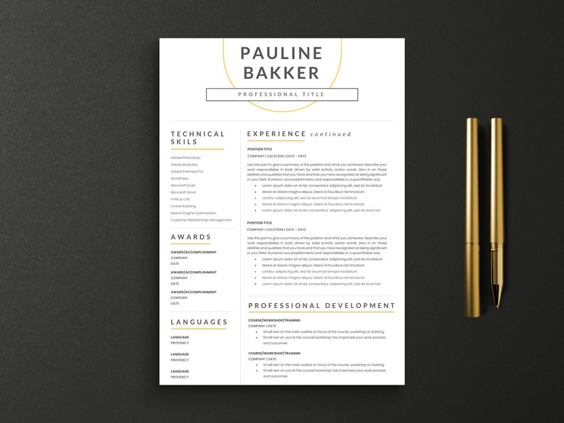 Modern Two Page Resume Template Professional CV Set Instant Download ...