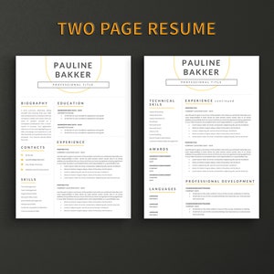 Modern Two Page Resume Template Professional CV Set Instant Download ...