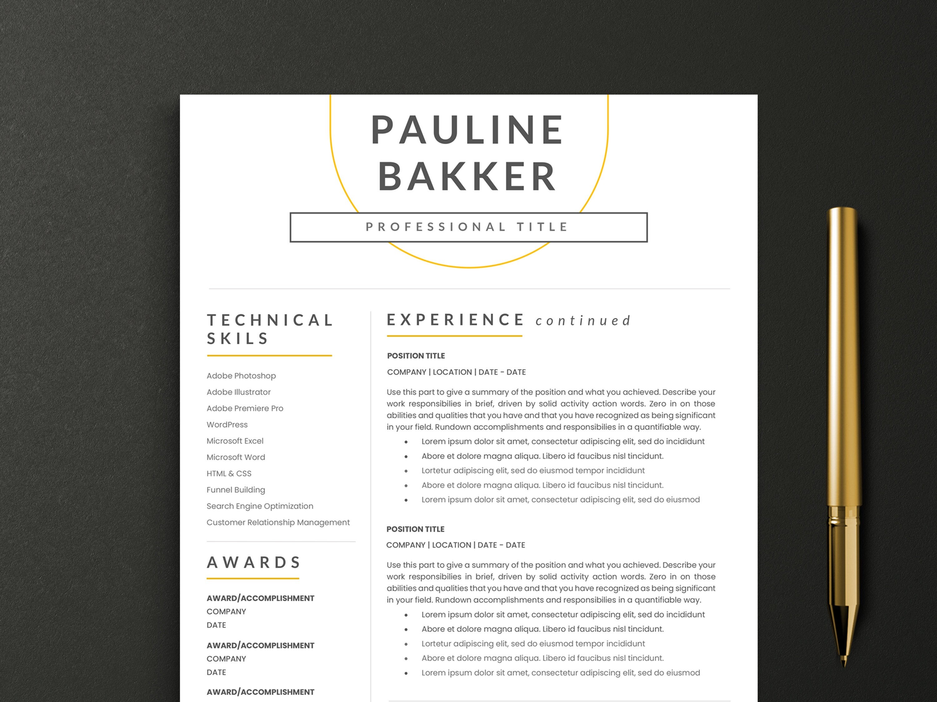 Modern Two Page Resume Template Professional CV Set Instant Download ...