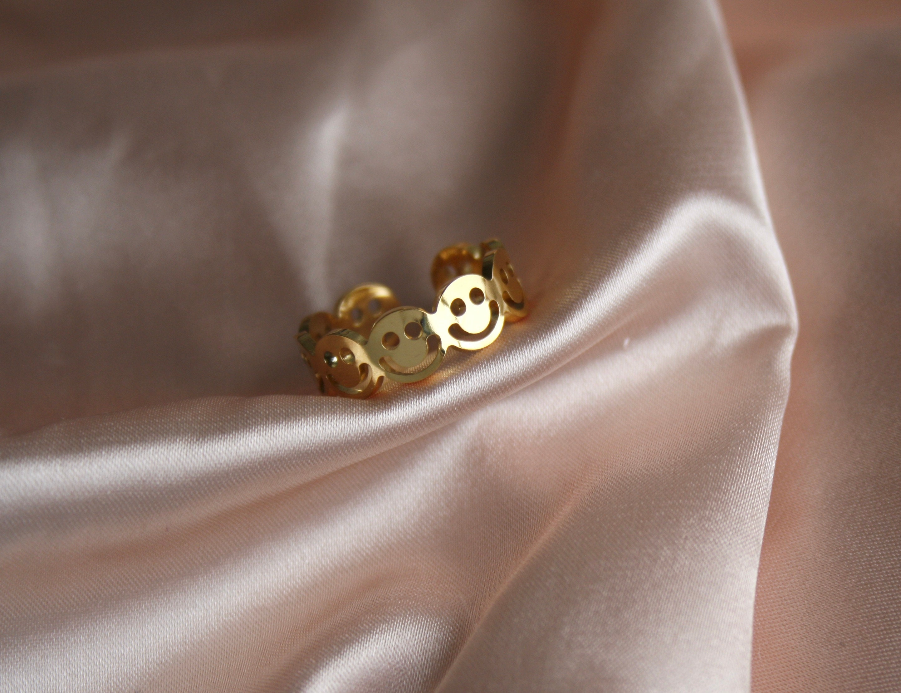Gouden Smiley Ring Smile Face Ring Verstelbare Stapelbare - Etsy