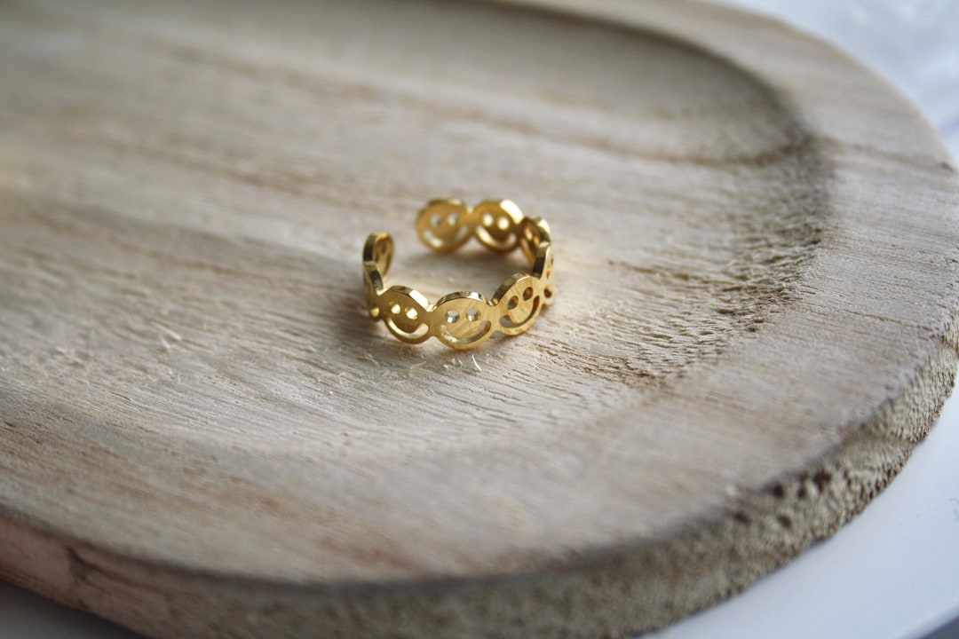 Gouden Smiley Ring Smile Face Ring Verstelbare Stapelbare Ring ...