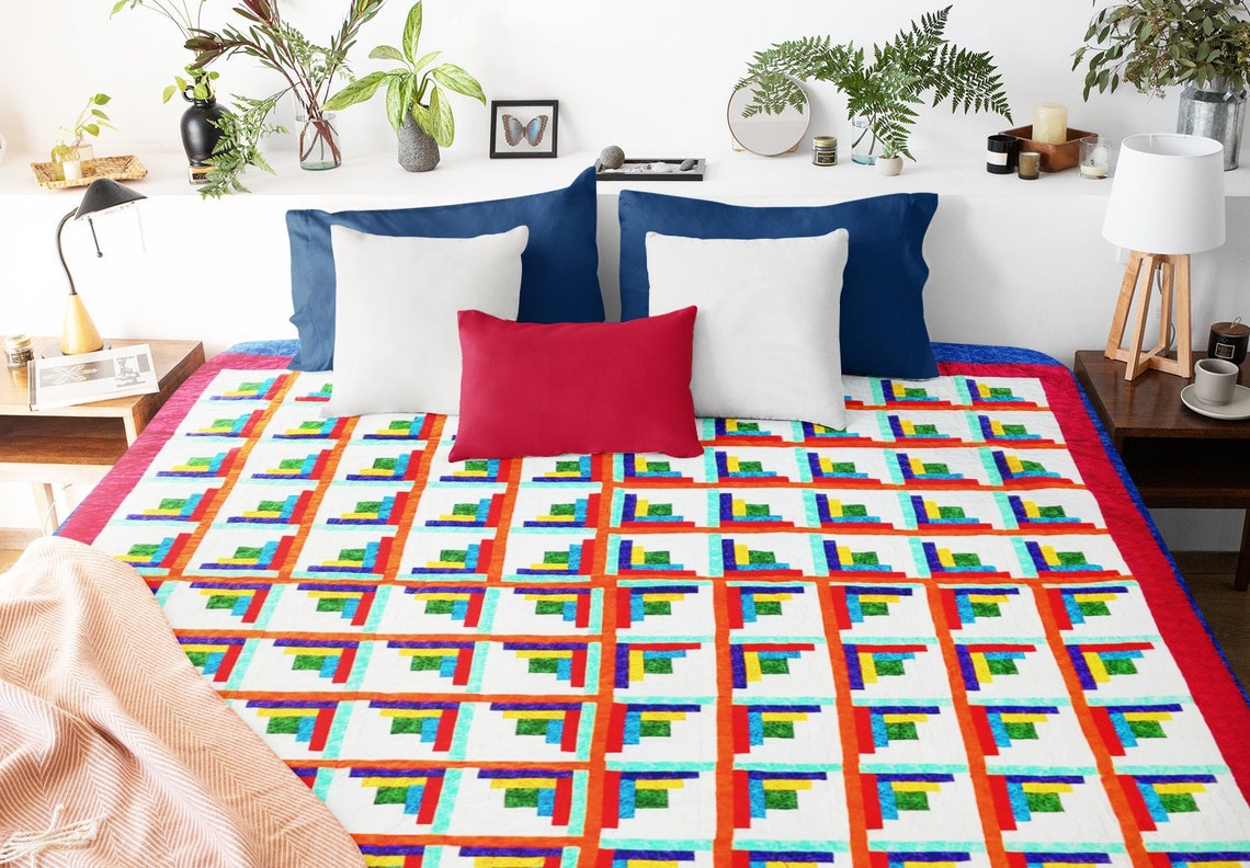 Patchwork Log Cabin FINISHED QUILT Great Borders and - Etsy