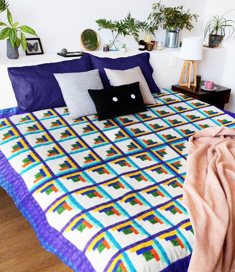 Patchwork Log Cabin FINISHED QUILT Great Borders and Quilting Motifs - Etsy