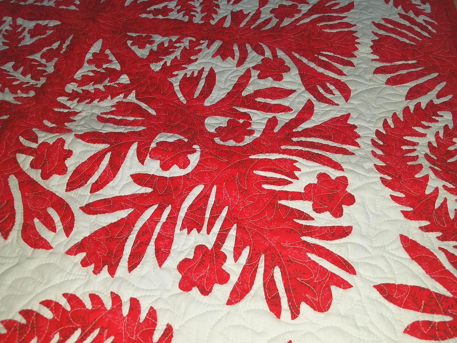 Red & White Hawaiian Design Finished Wall Quilt Hand - Etsy