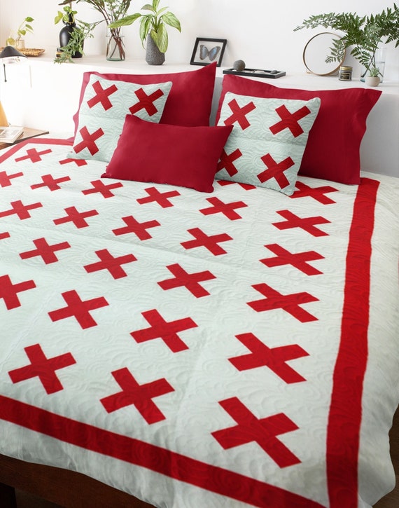 Red & White Red Cross Design FINISHED QUILT Intricate - Etsy