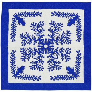 Blue & White Hawaiian Design Finished Wall Quilt - Hand Applique W/ Rod ...