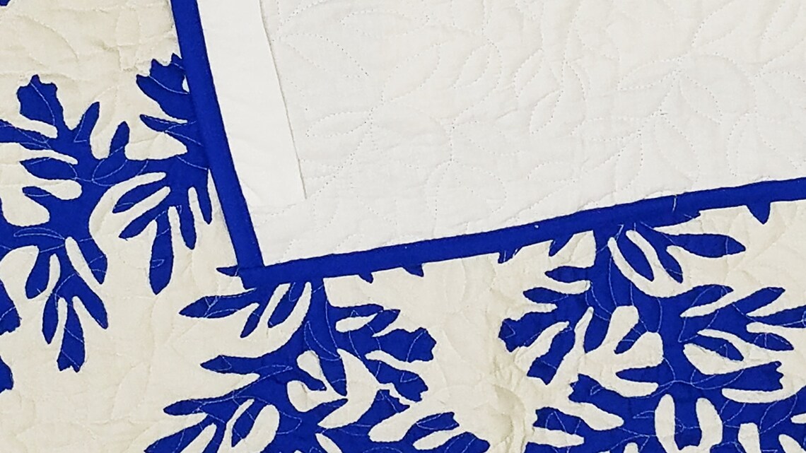 Blue & White Hawaiian Design Finished Wall Quilt Hand | Etsy