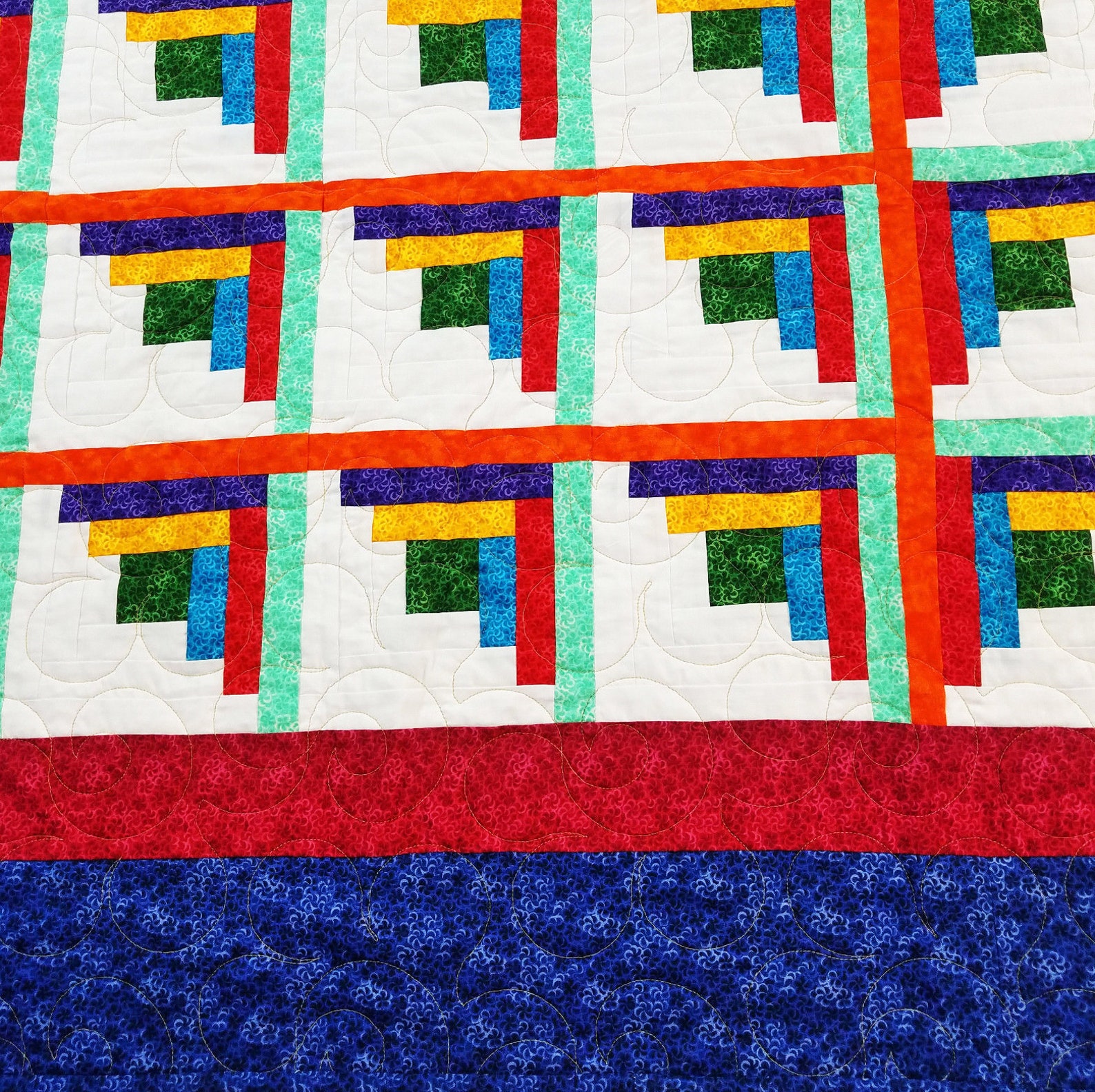 Patchwork Log Cabin FINISHED QUILT Great Borders and - Etsy