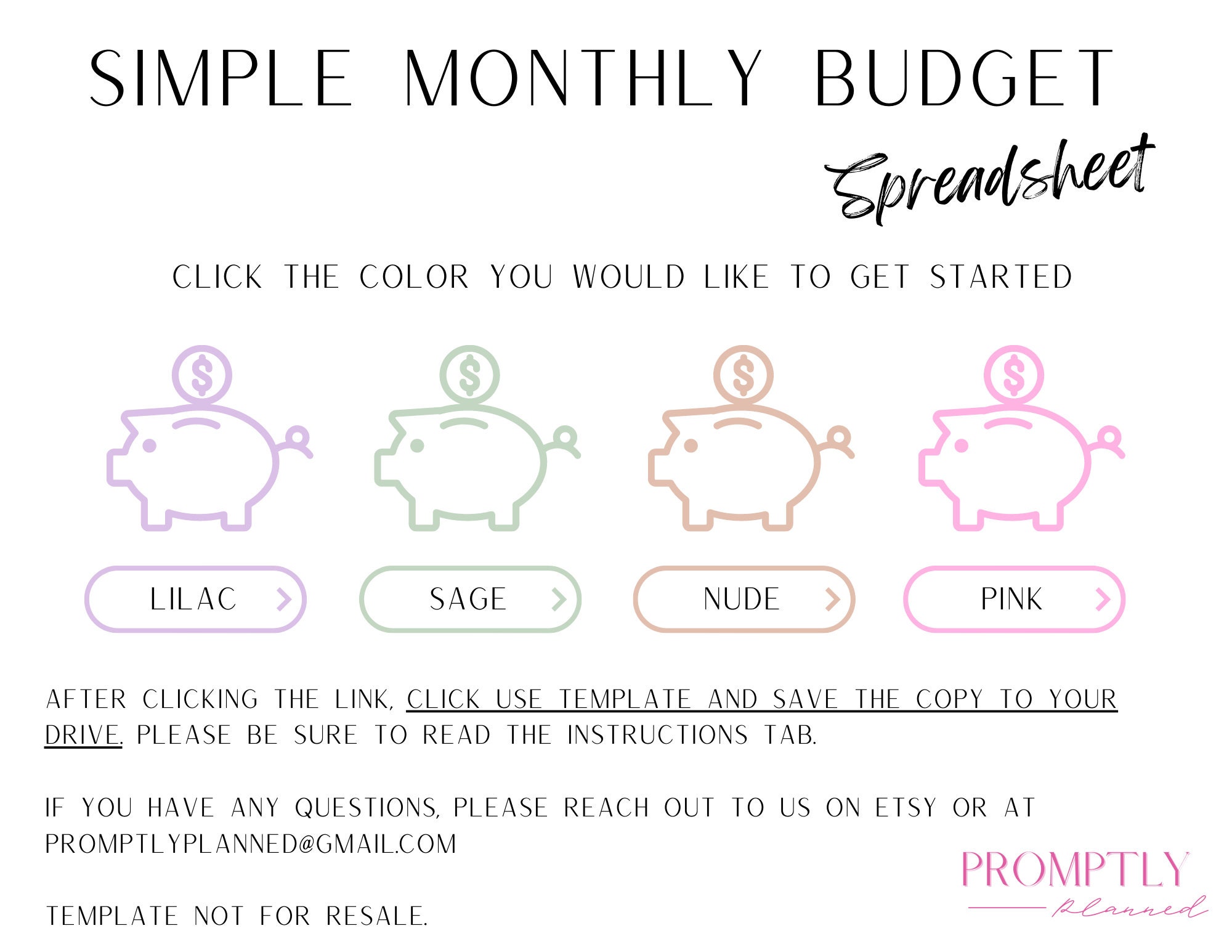 Simple Monthly Budget Google Sheet Spreadsheet | 4 Color Options | Debt ...