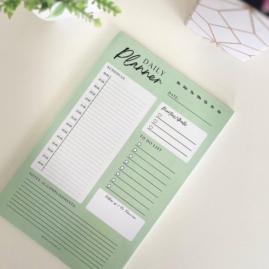 Daily Planner Notepad | Cute Green Sage | Goals Habits Top Priorities ...