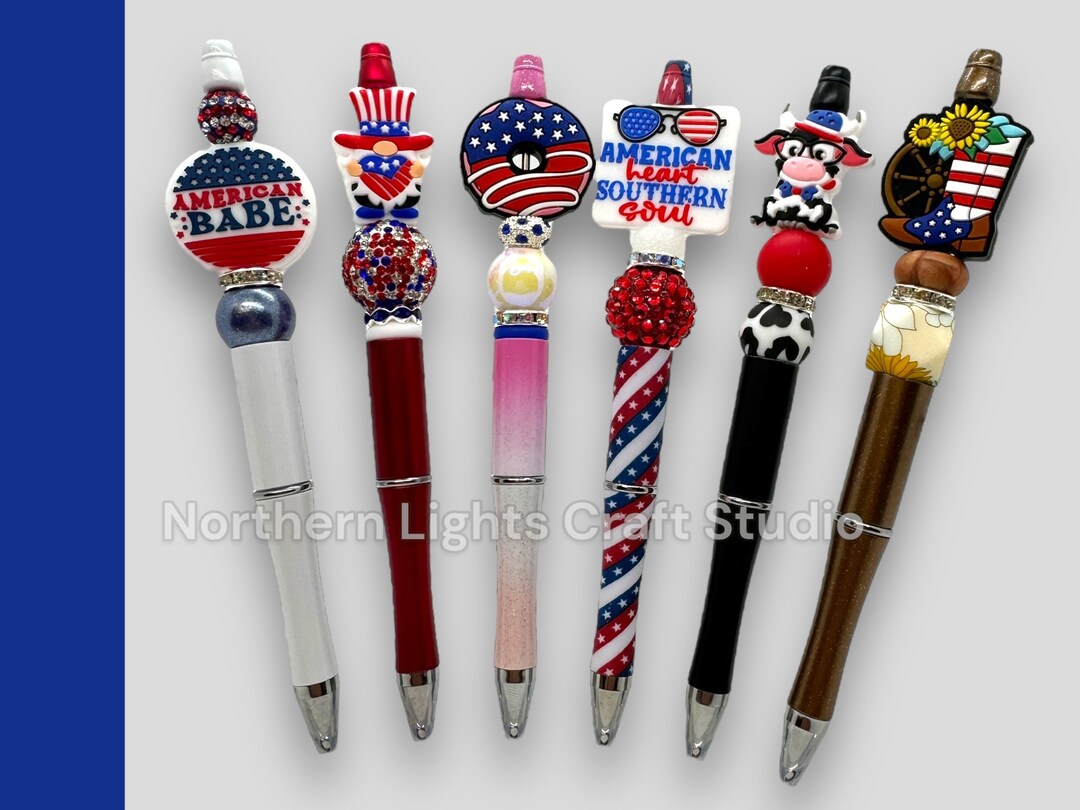 Patriotic Themed Custom Beaded Pen, Red White and Blue Pen, Patriotic ...