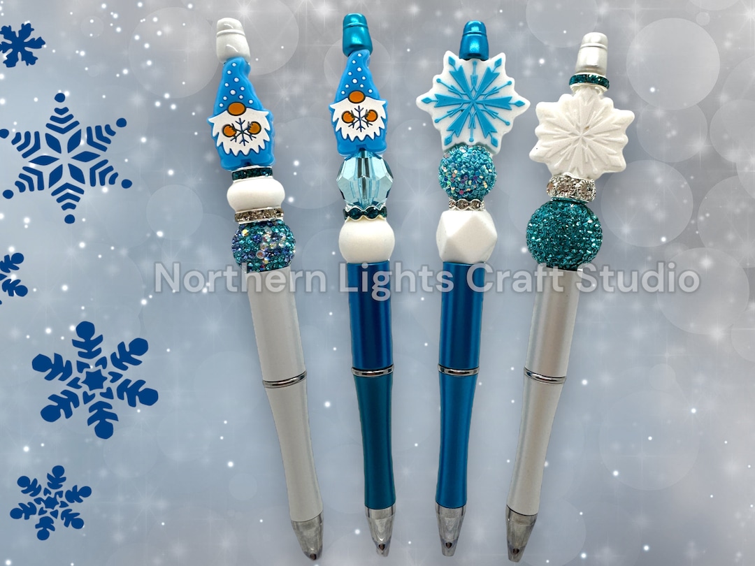 Custom Beaded Winter Pen, Snowflake Pen, Winter Beaded Pen, Rhinestone ...