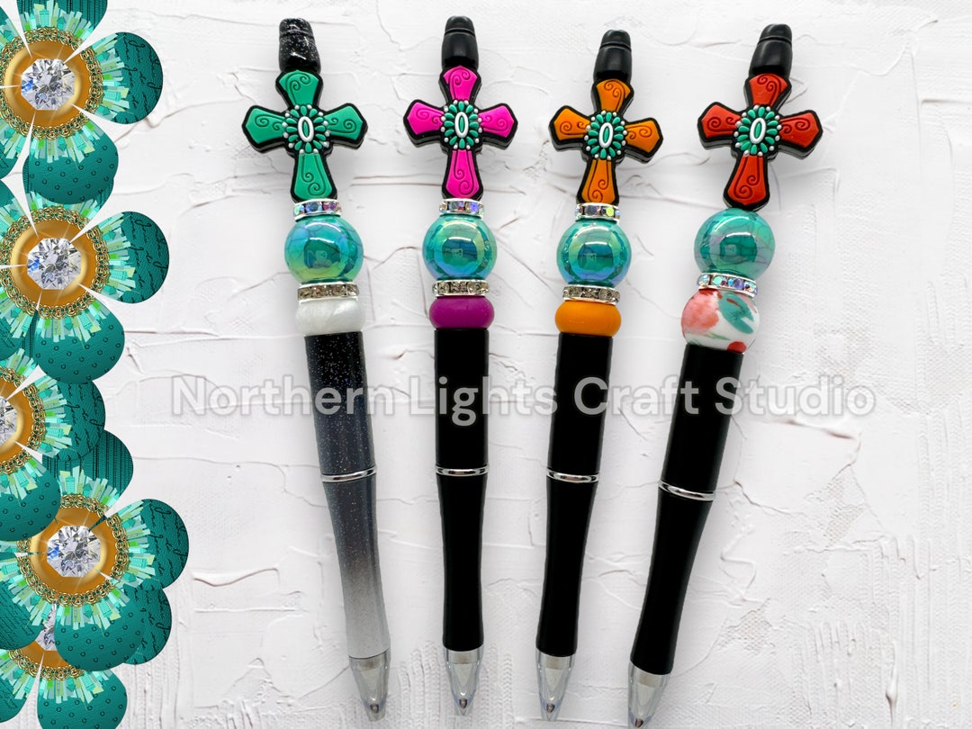 Custom Beaded Turquoise Accent Cross Pen, Silicone Cross Pen, Turquoise ...