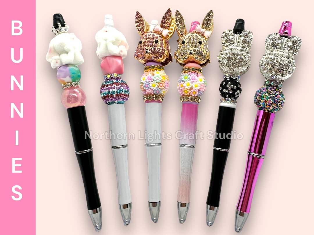 3D Cute Bunny Bead Pen, Fuzzy Bunny Pen, Beaded Bunny Pen, Glam Easter ...