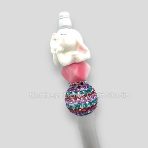 3D Cute Bunny Bead Pen, Fuzzy Bunny Pen, Beaded Bunny Pen, Glam Easter ...