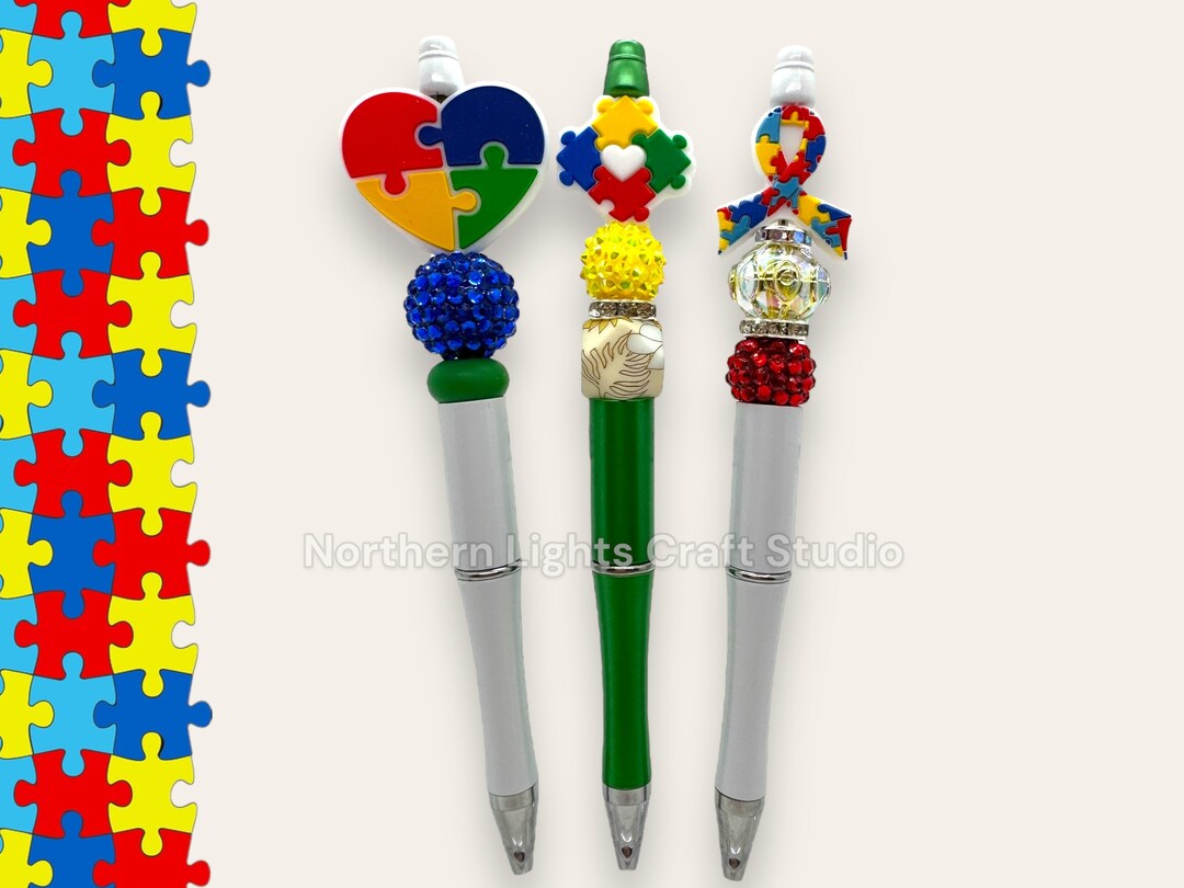Custom Beaded Autism Awareness Pen, Autism Awareness Puzzle Bead Pen ...
