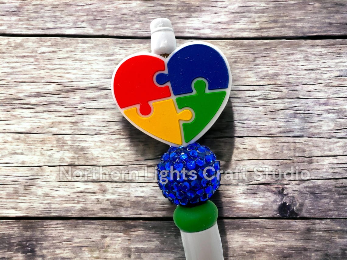 Custom Beaded Autism Awareness Pen, Autism Awareness Puzzle Bead Pen ...