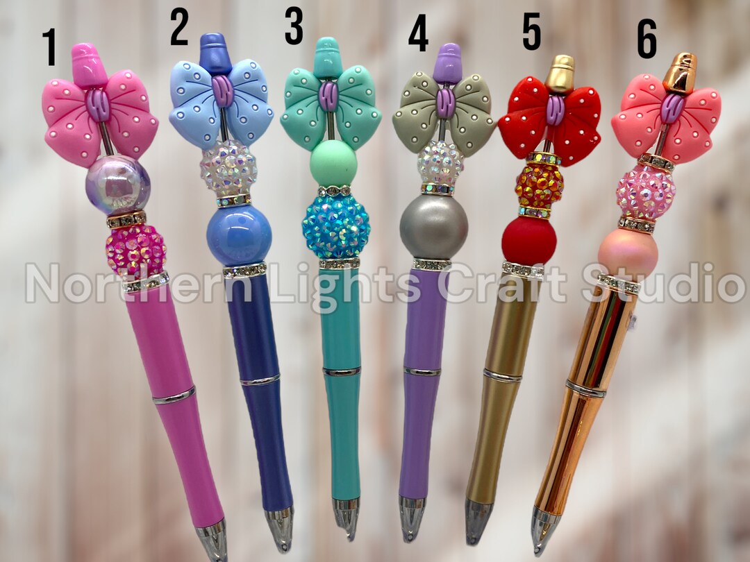 Custom Beaded Pen, Silicone Bow Bead, Cute Hairbow, Hairbow Bead, Bling ...