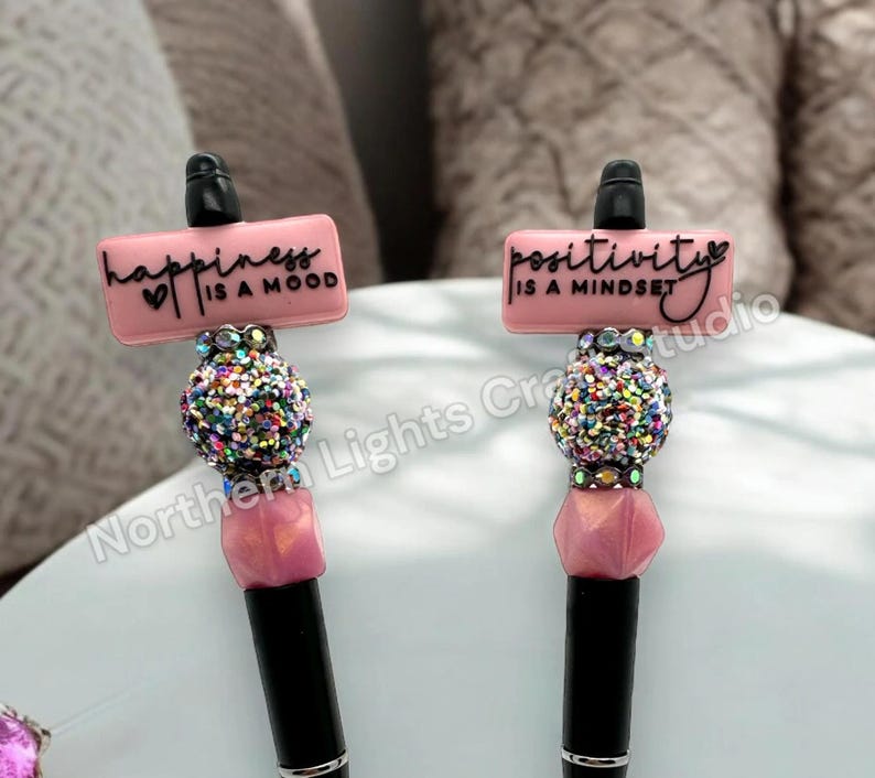 Positivity is a Mindset Happiness is a Mood Double-sided Beaded Pen ...