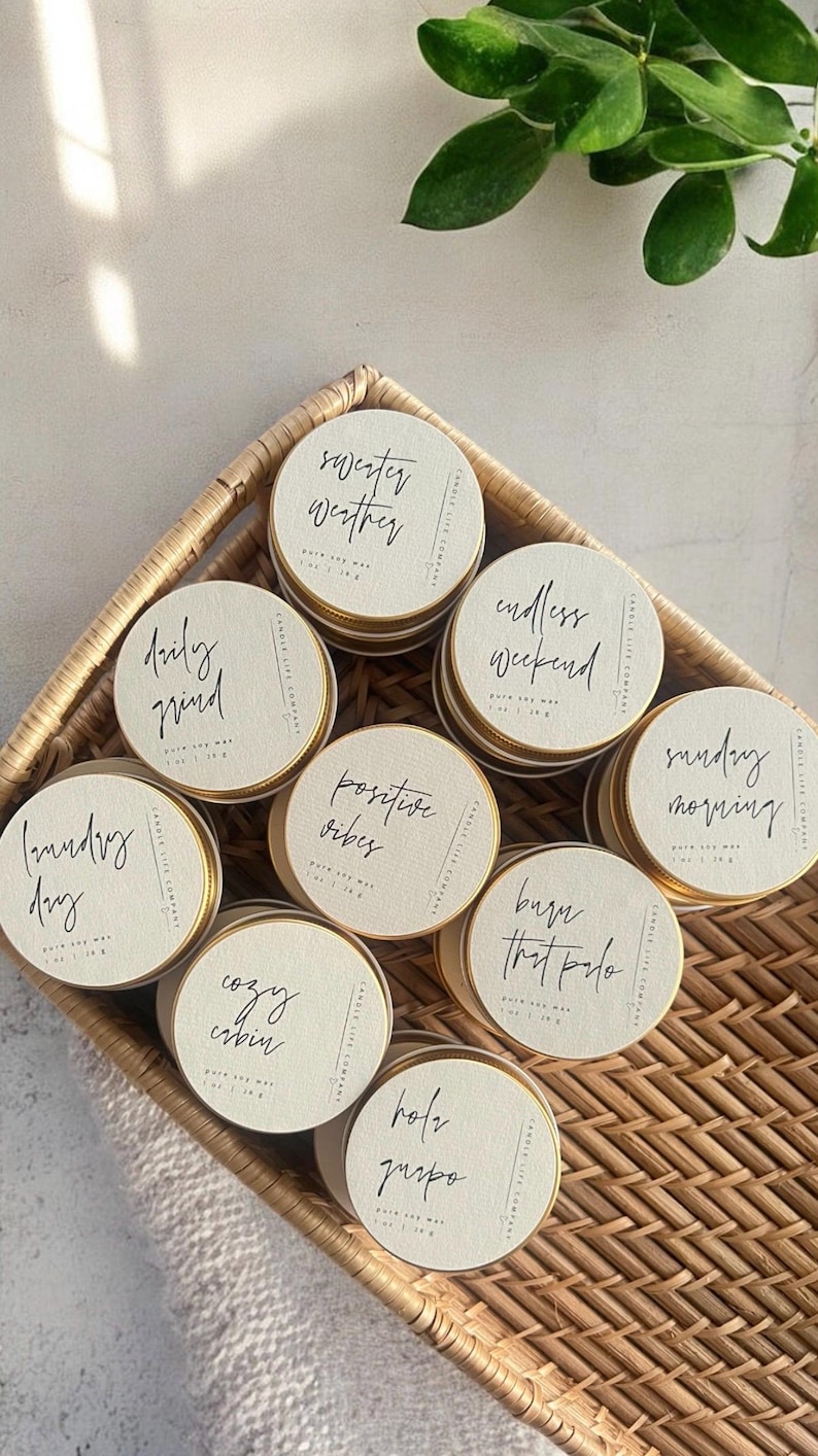 Soy Candle Sampler Pack – Mini Gold Tins, Wooden Wicks, 9 Scent ...