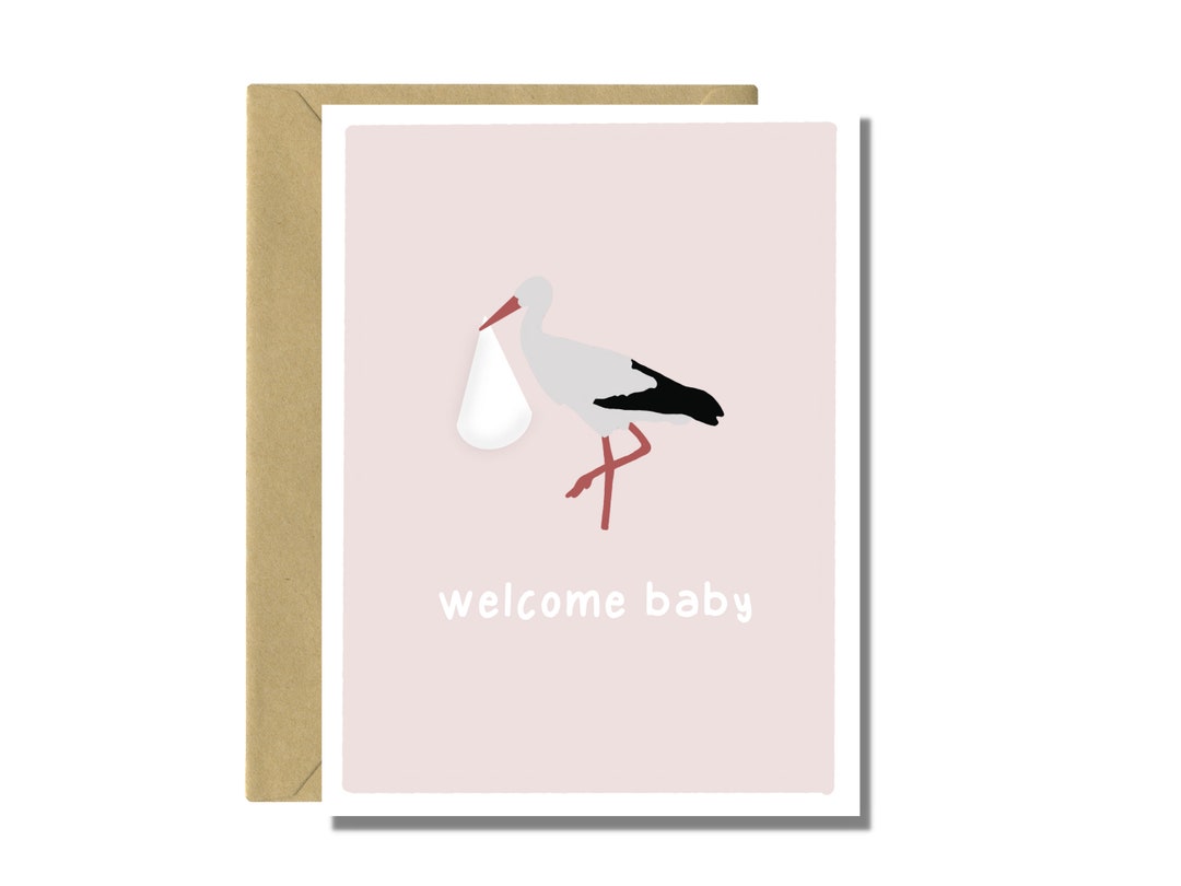 Welcome Baby Greeting Card New Addition Baby Card Stork Baby Card Stork ...