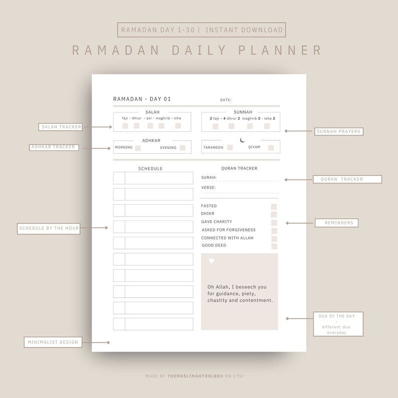 RAMADAN PLANNER Digital & Printable Planner Islam Focused MINIMAL 1-30 ...