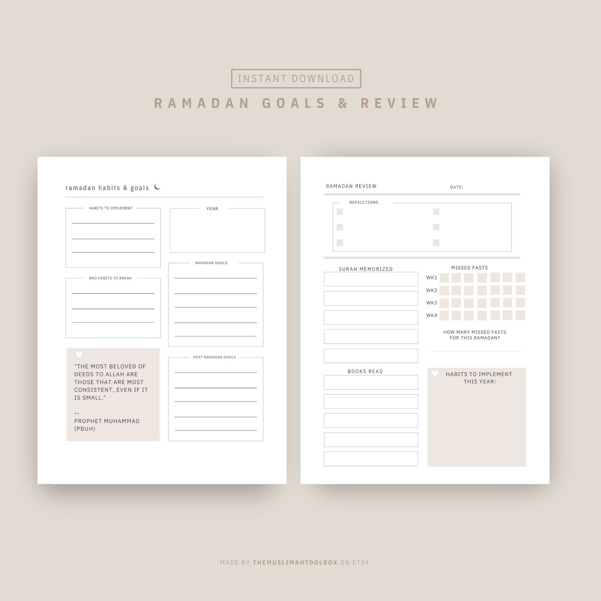 RAMADAN PLANNER | Digital & Printable Planner| Islam Focused | MINIMAL ...