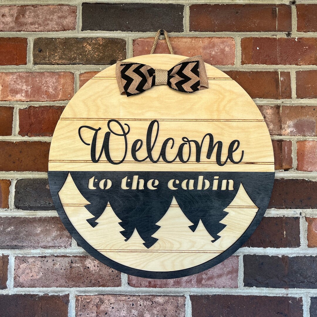 Cabin Welcome Door Hanger: Birch Wood Sign With Bow - Etsy
